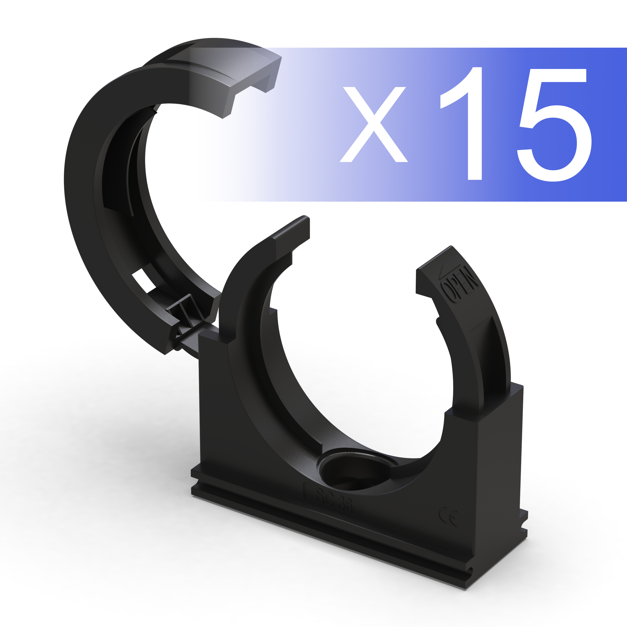 15x Wellrohrhalter – klappbarer Deckel - passend für NW37 I schwarz ...